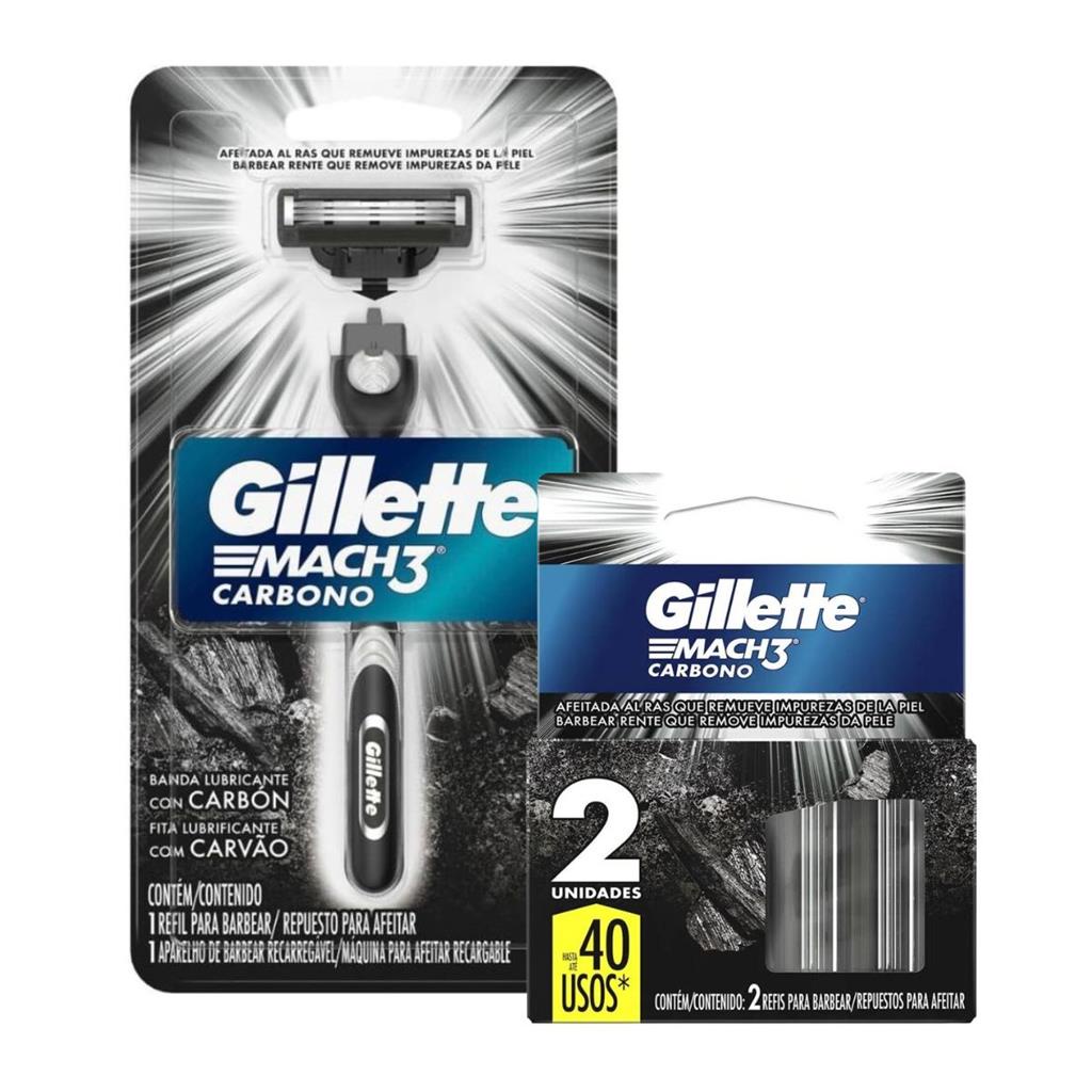 Aparelho de Barbear Gillette MACH3 Carbono com Carvao Ativado + Carga ...