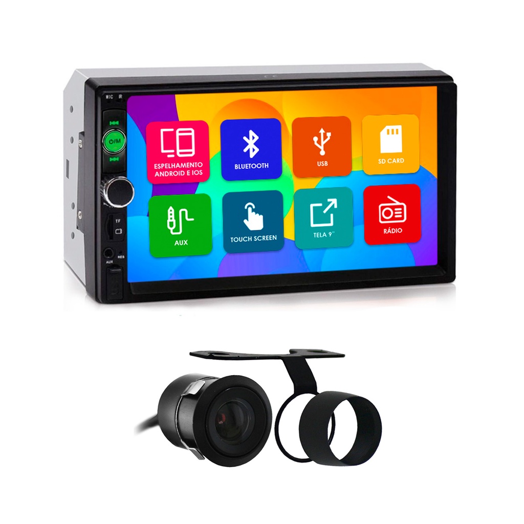 Kit Multimídia 2 Din 7 Polegadas E-Tech Light Bluetooth Espelhamento Android IOS Usb Botão ...