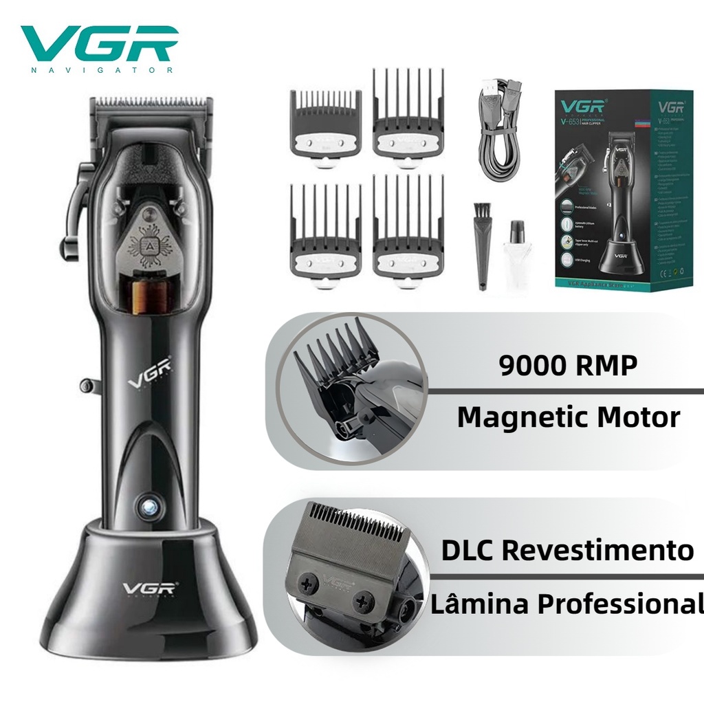 VGR Máquina de cortar cabelo profissional Lâmina revestida DLC Aparador de cabelo RPM 9000 Motor ...