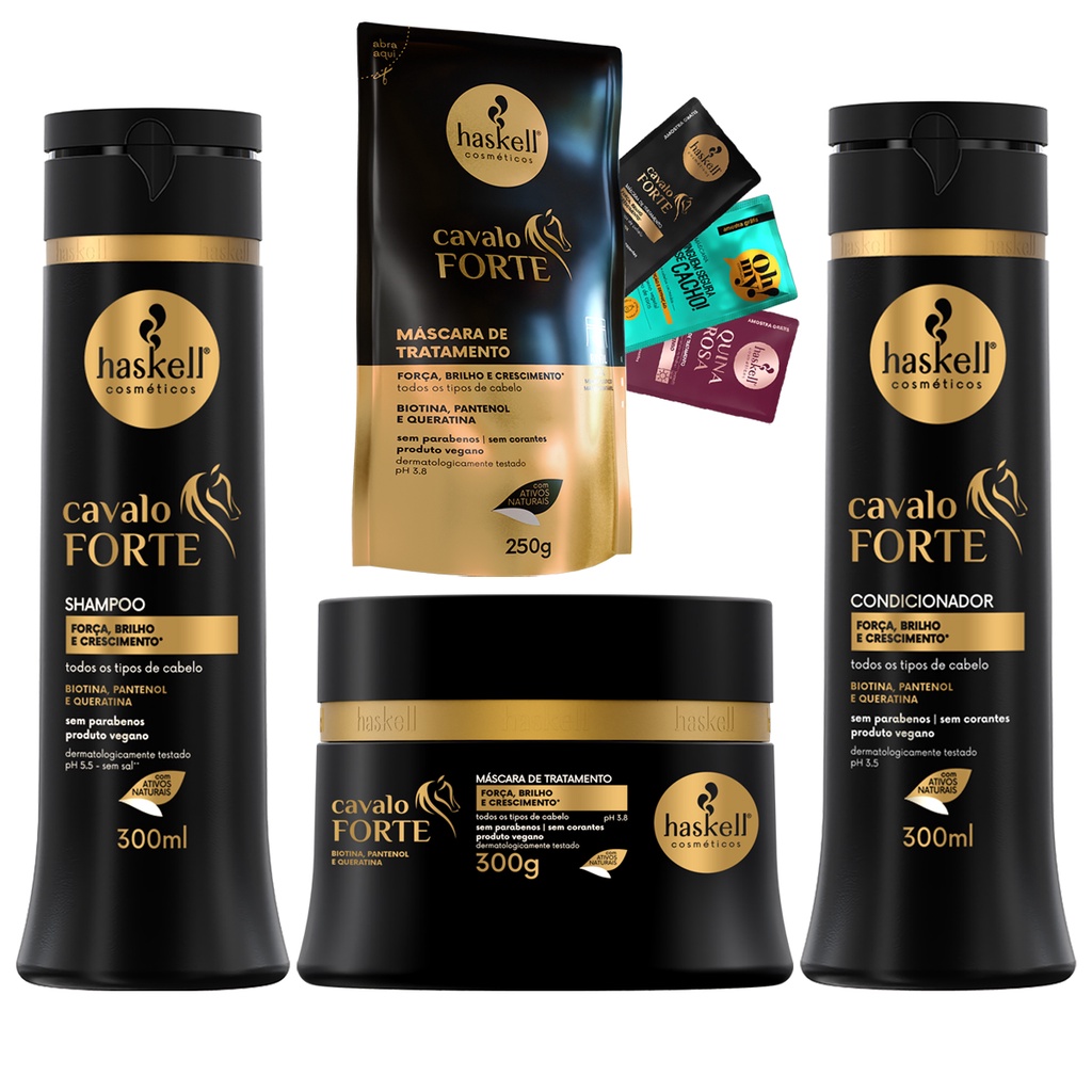 Kit Shampoo Condicionador Máscara 300gr Haskell Cavalo Forte | Shopee Brasil