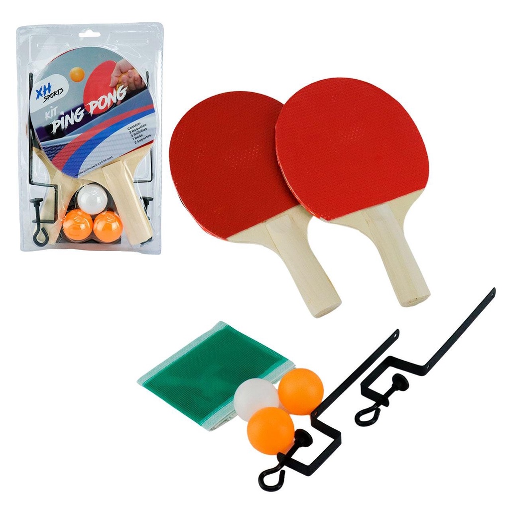 Kit Ping Pong Completo Tênis De Mesa 2 Raquete + Bola + Rede | Shopee ...