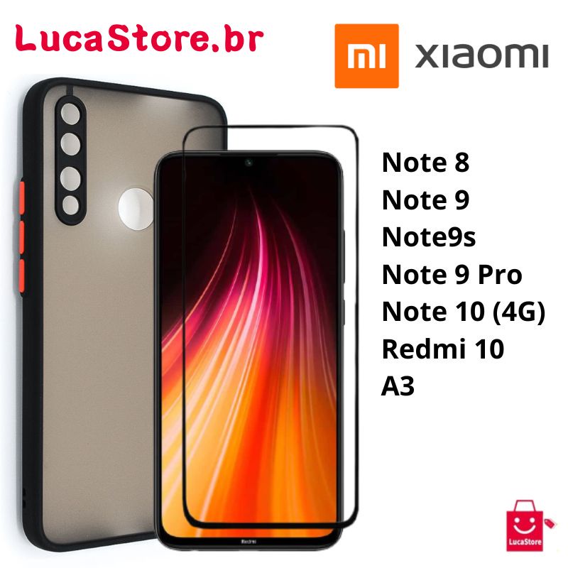 Capa Capinha Fosca Translúcida + Pelicula de Vidro Temberado para Xiaomi Note 8/ Note 9/ Note 9s ...