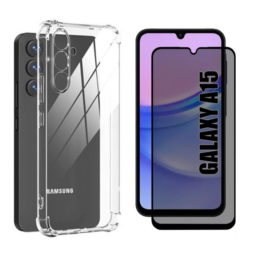 Capa Capinha Anti Impacto + Película Privacidade de Vidro 3D para Samsung Galaxy A15 | Shopee Brasil