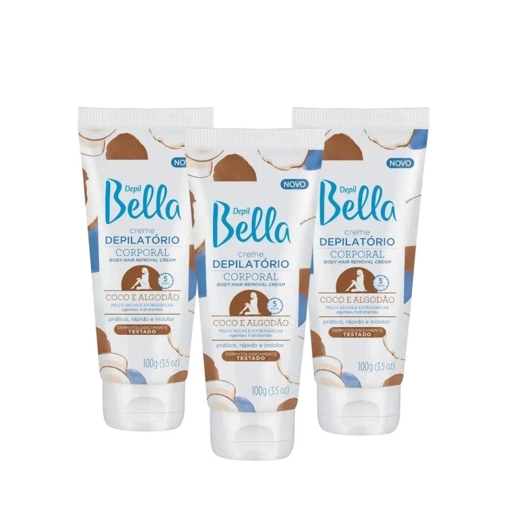 Kit Depil Bella Creme Depilatório Corporal Coco e Algodão 3 Unidades De ...