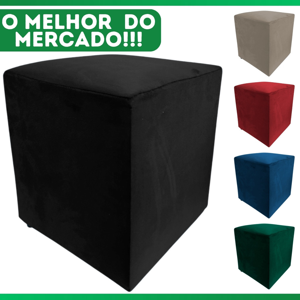 Puff Quadrado Elegante Reforçado Corino Suede Veludo Cubo Decorativo ...