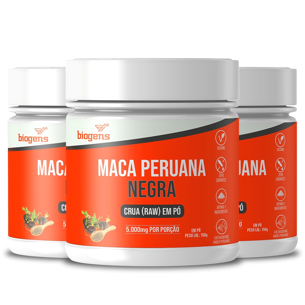 BIOGENS KIT 3X MACA PERUANA NEGRA EM PÓ 150G | Shopee Brasil
