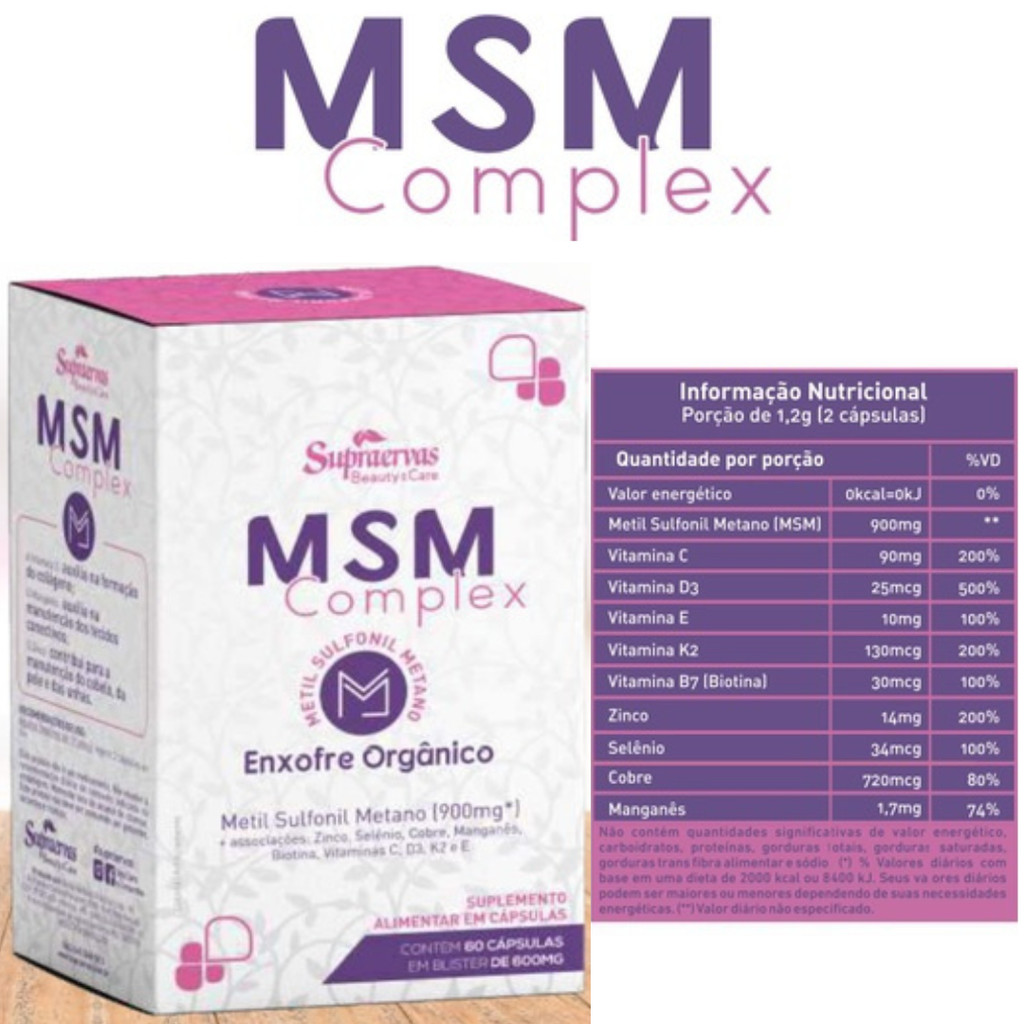 MSM Complex Enxofre Orgânico Metil Sufonil Metano 60 Cápsulas 600 mg 1 caixa Supraervas | Shopee ...