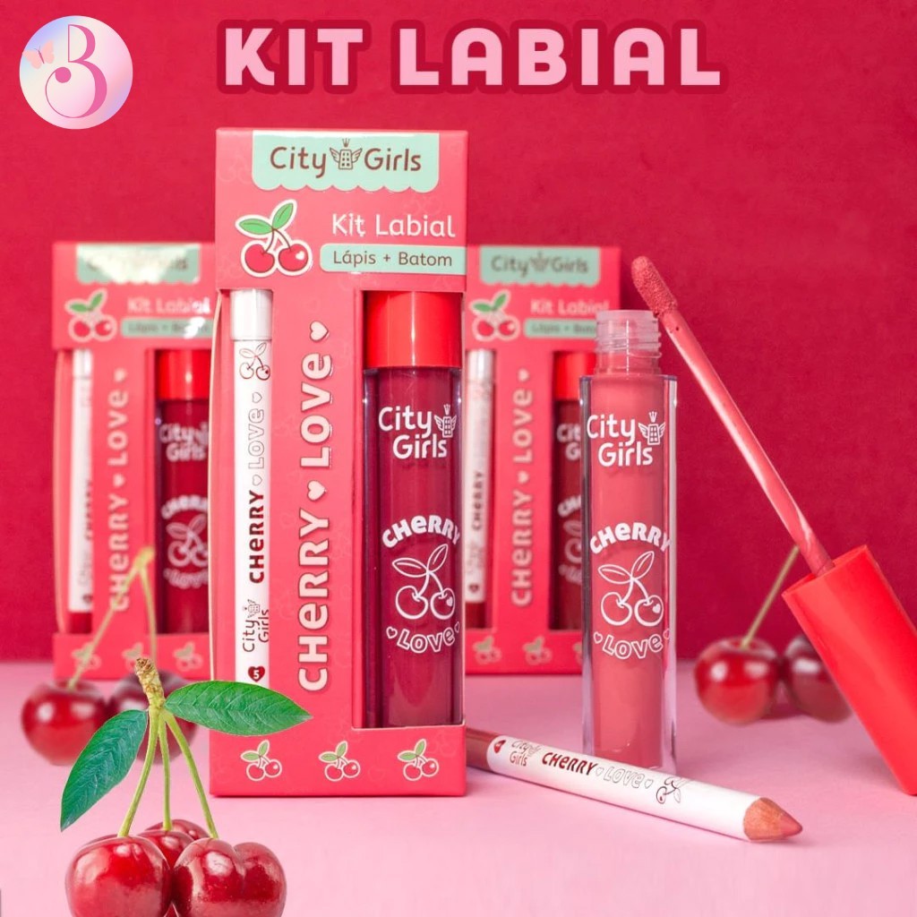 Kit Labial Lápis + Batom Cherry Love (COR 06) - City Girls - Envio Imediato | Shopee Brasil