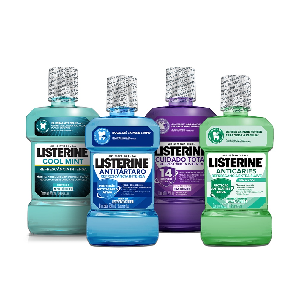 Kit Listerine Refrescância Intensa Cool Mint 250Ml + Anticáries 250Ml ...