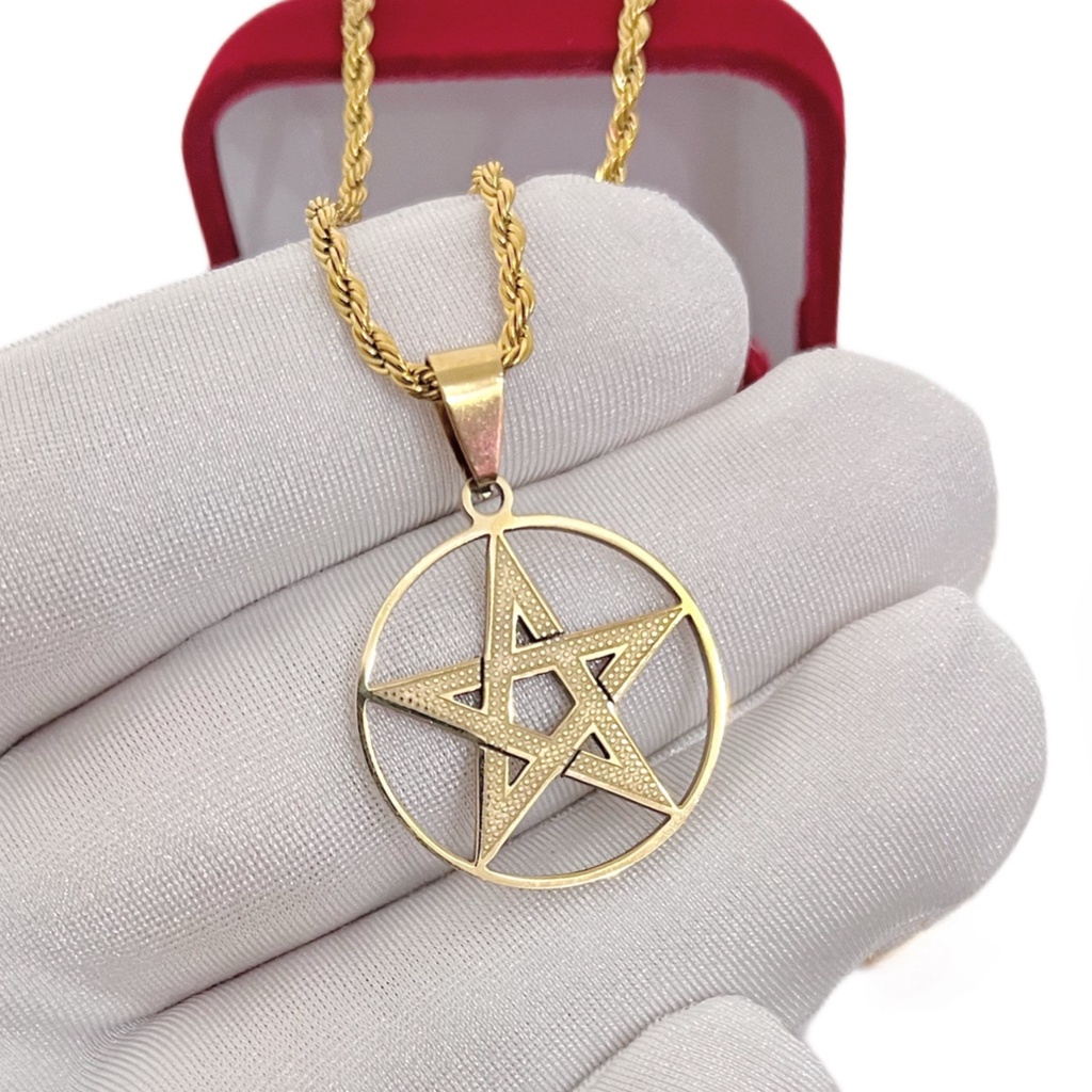 Pingente Estrela 5 Pontos Pentagrama + Cordão Banhado A Ouro | Shopee ...