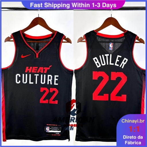 Camisa dos homens 2023-NBA Miami Heat Jimmy Butler T-Shirt Preto 2023/ ...