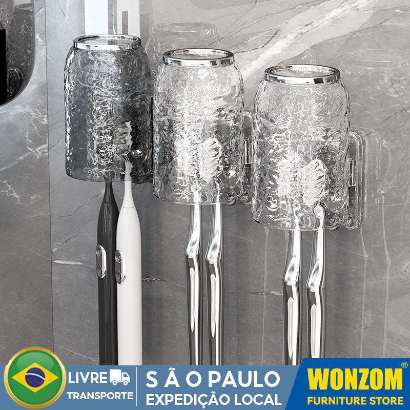 Rack de escova de dentes porta-copos para enxaguante bucal do banheiro ...