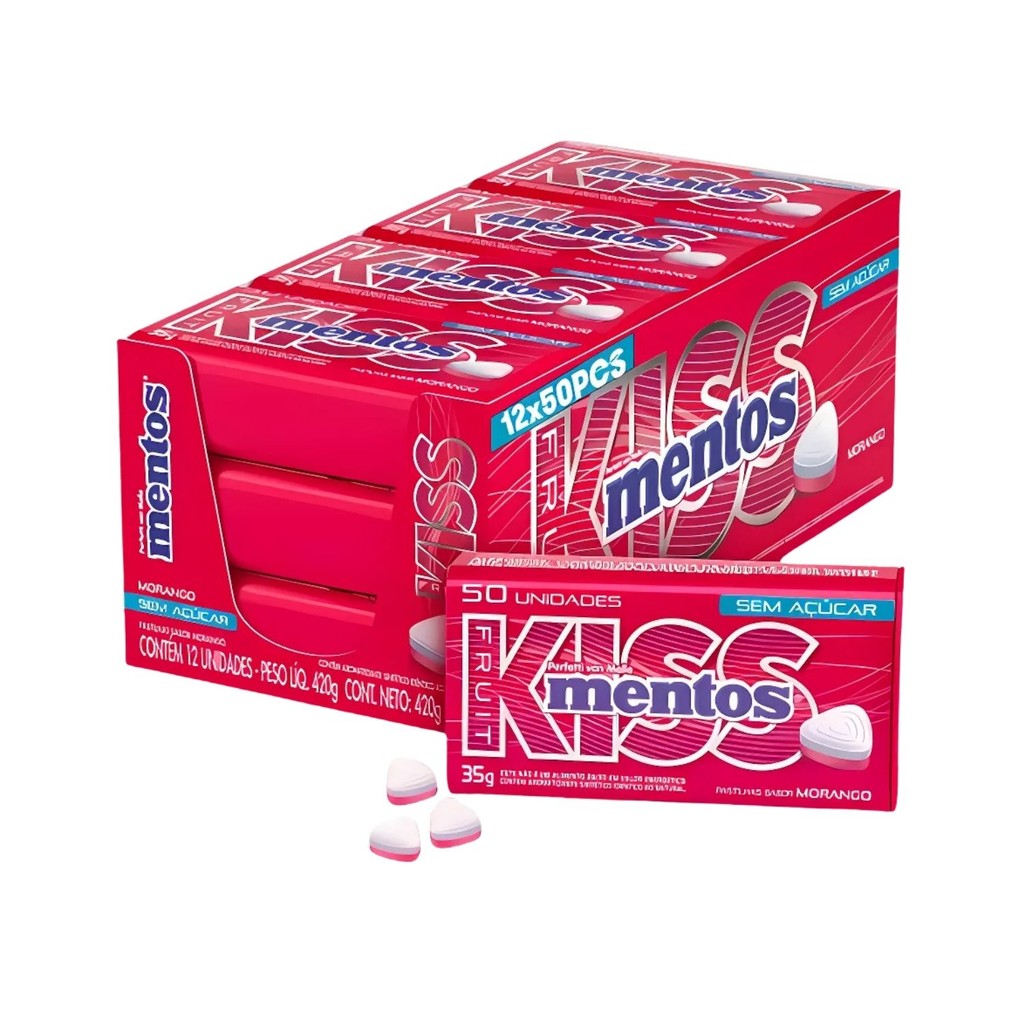 Pastilha Sem Açúcar Mentos Kiss Morango - Latinha Pack 12 Unidades 35g ...
