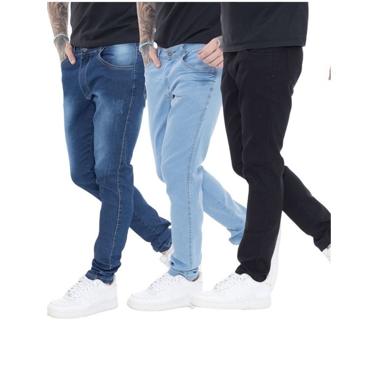 Kit Com 3 Calça Jeans Masculina Slim Original Elastano Roupas Masculina