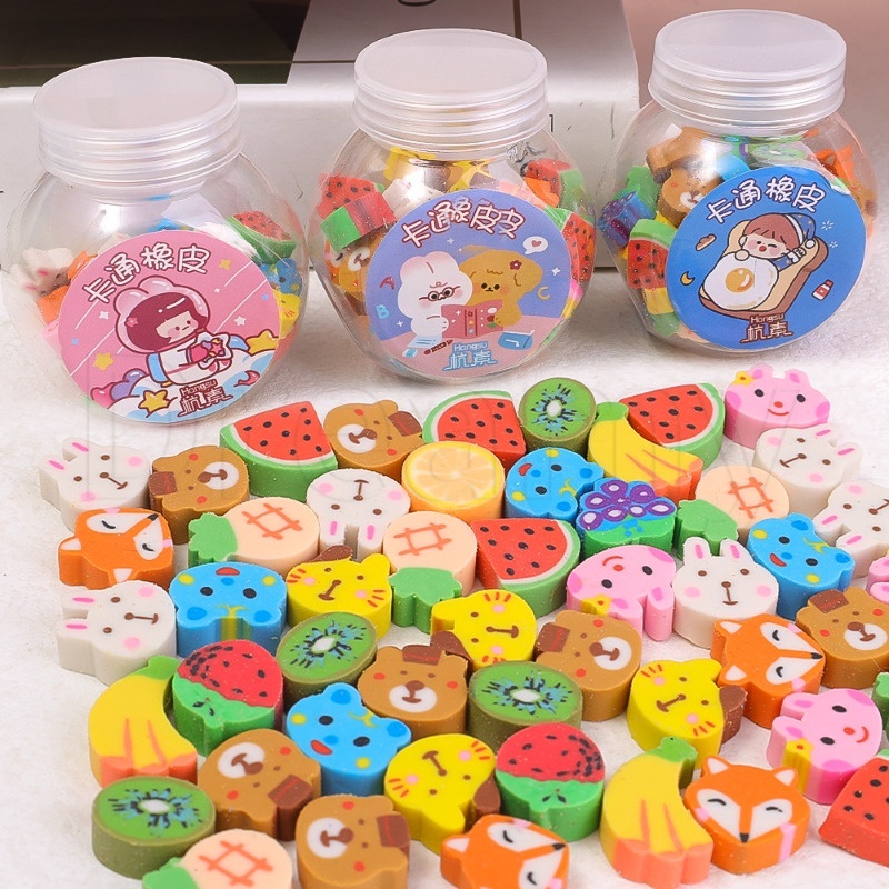 50Pcs Cute Fruit Animal Mini Rubber/Classroom Stationery Awards Para ...