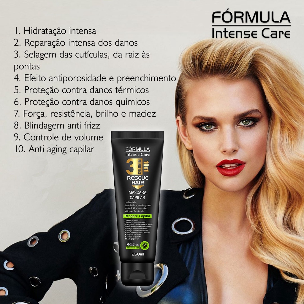 Máscara Reconstrução Total Em 3 Minutos Rescue Hair 10×1 250ml ...