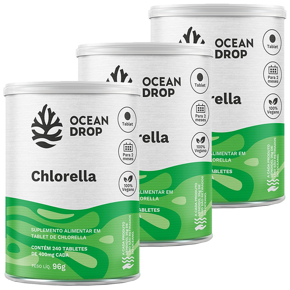 Kit 3x Chlorella 240 Tabletes Ocean Drop | Shopee Brasil