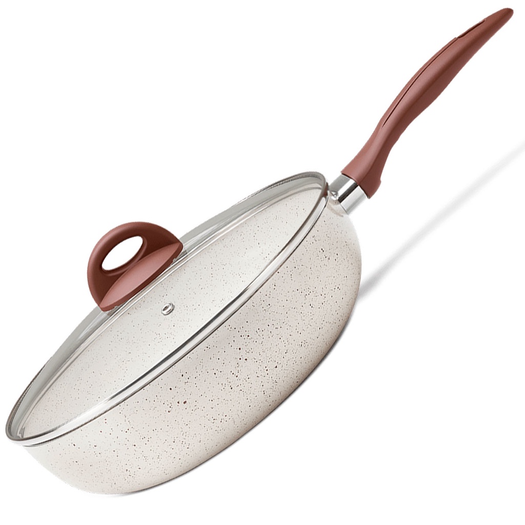 Panela Wok 28cm com Tampa de Vidro Antiaderente Brinox Ceramic Life ...