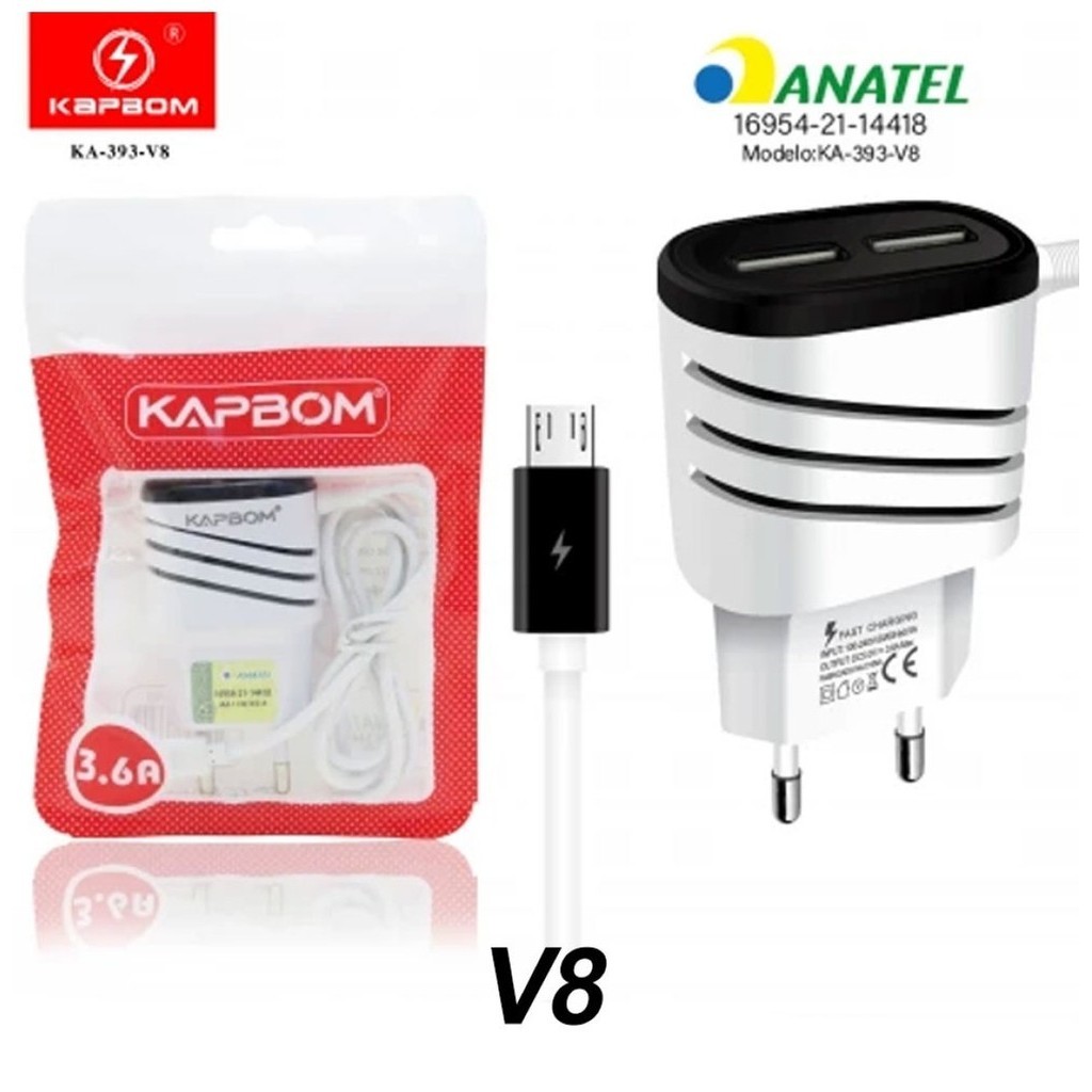 Carregador para Celular Micro Usb V8, Carregador para Caixinha de som. Carga Rápida 3.6 Amperes ...
