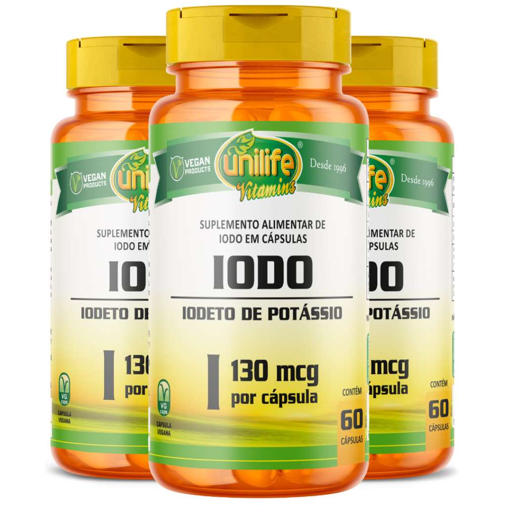 Kit 3 - Iodo Iodeto de Potassio 450mg 60 Cápsulas cada Unilife | Shopee ...