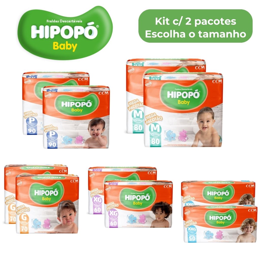 Fralda Hipopó Kit com 2 pacotes escolha o tamanho P/ M/ G/ XG ou XXG ...