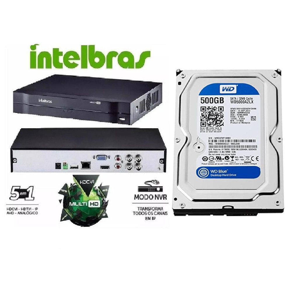 Dvr gravador INTELBRAS 4 canais Full hd + hd 500GB | Shopee Brasil