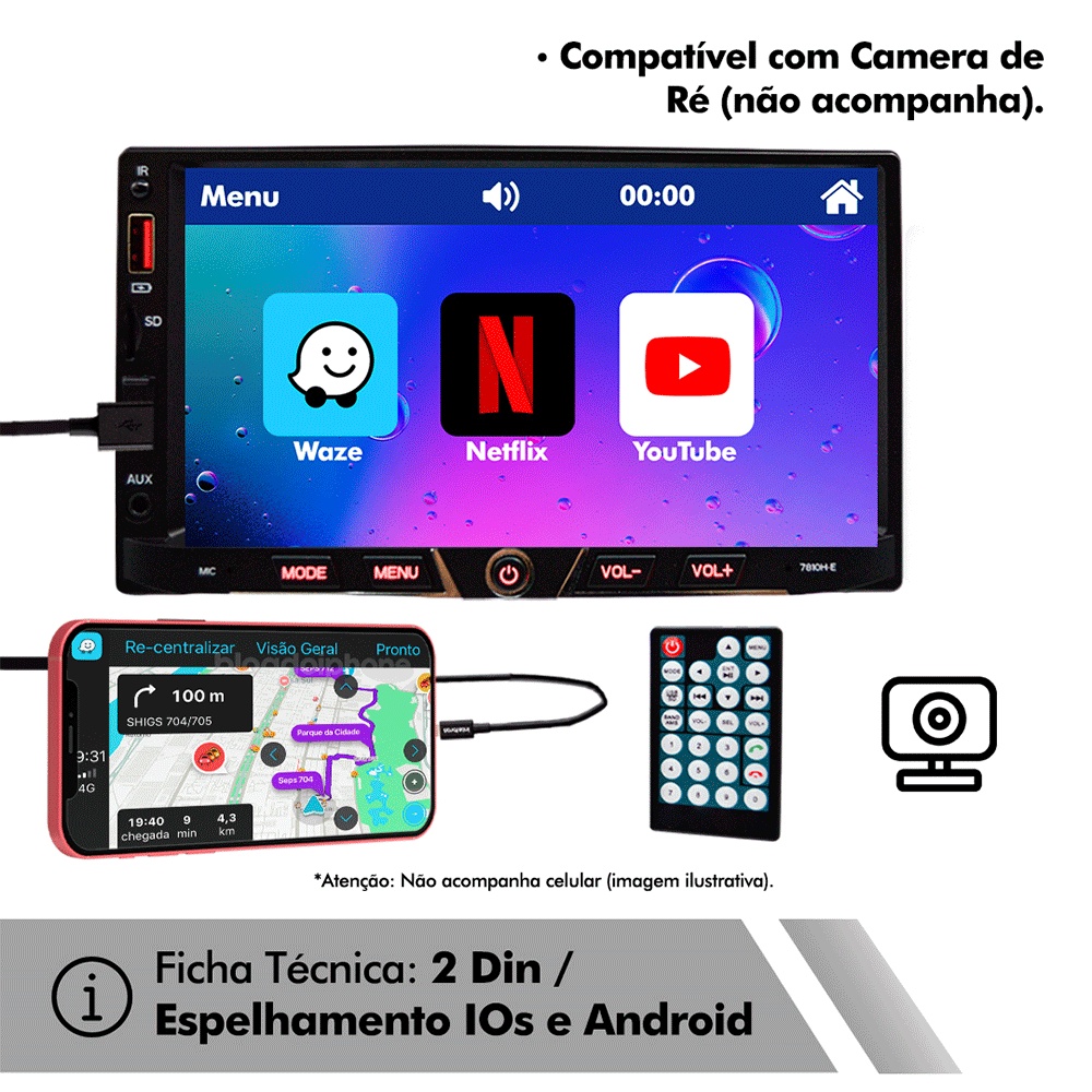 Mp5 2 Din 7 Polegadas Espelhamento 7810he | Shopee Brasil