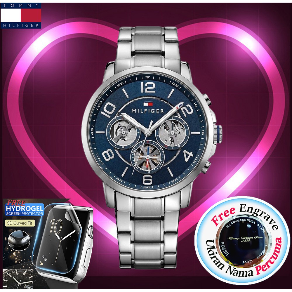 Axy0 [Free Engraving] Original Tommy Hilfiger 44mm Keegan 1791293 Blue ...