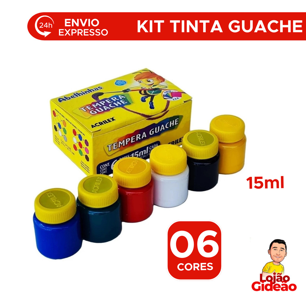 Kit 6 Tintas Guache Pequena 15ml Com 6 Cores Primárias Para Lista De ...