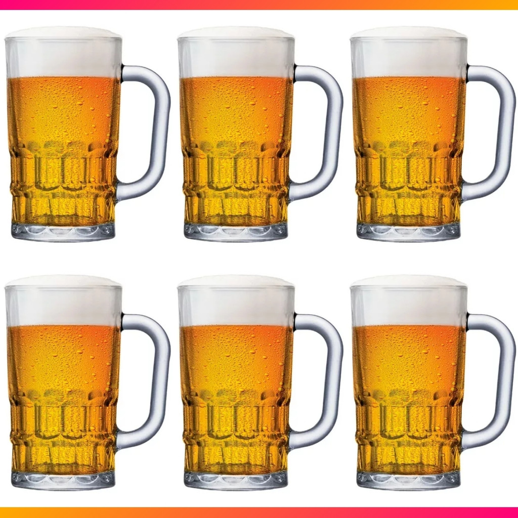 Kit Com 6 Canecas De Vidro Chopp Cerveja Bar Restaurante Padaria 360 Ml | Shopee Brasil
