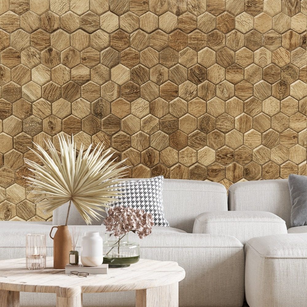 Papel De Parede Textura Madeira Hexagonal Rústico | Shopee Brasil