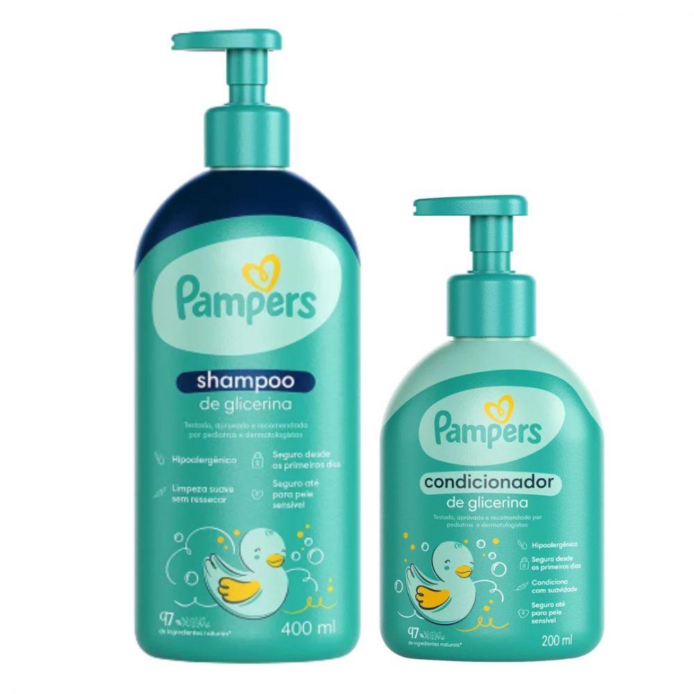 Kit Pampers Shampoo de Glicerina 400ml e Condicionador 200ml | Shopee ...