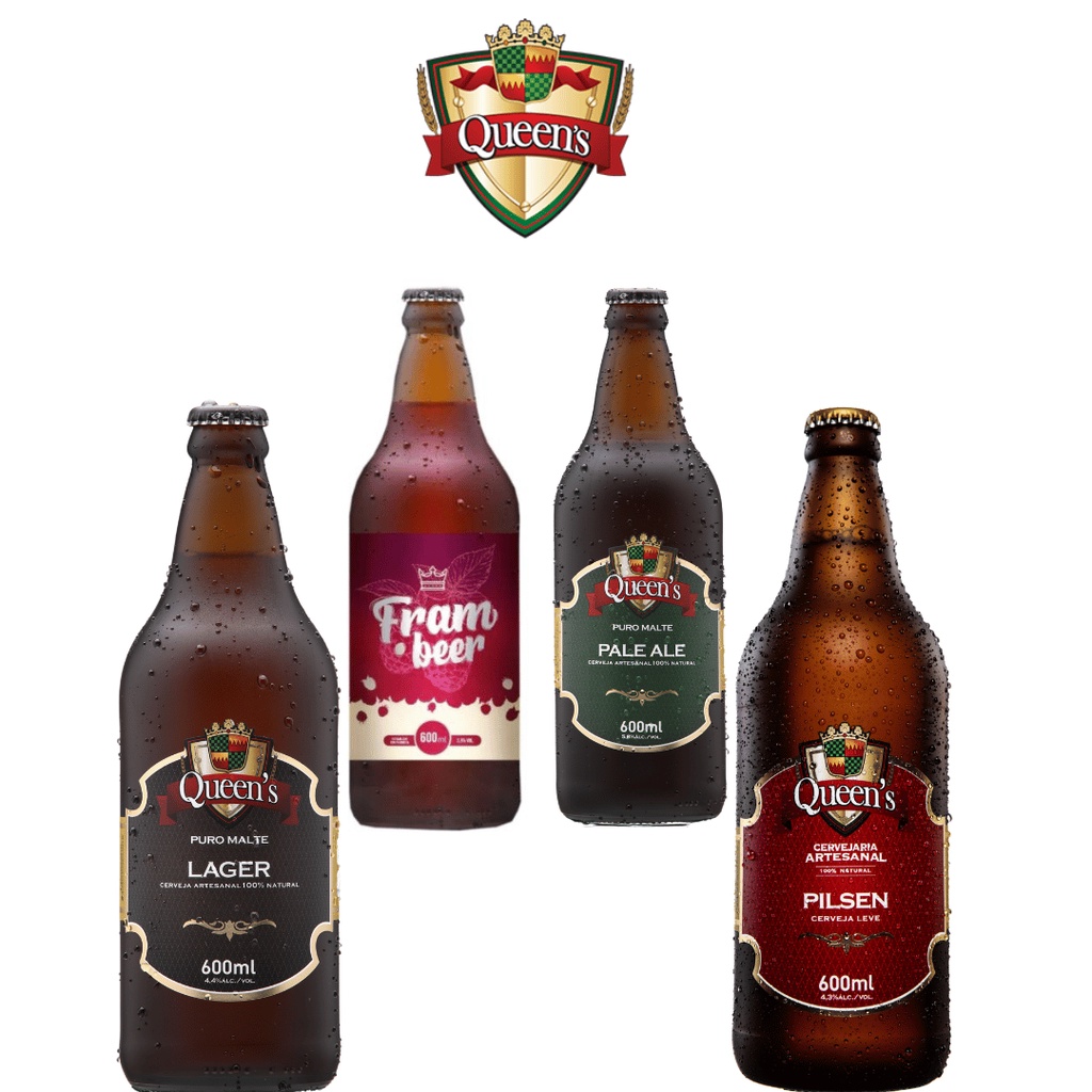 Cerveja Queens Garrafa 600ml - Lager + Pilsen + Pale Ale + Frambeer - KIT | Shopee Brasil
