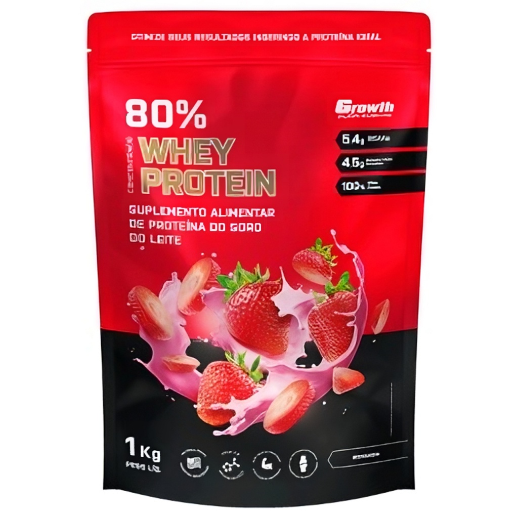 80% WHEY PROTEIN CONCENTRADO 1KG - Growth Suplementos Morango | Shopee ...