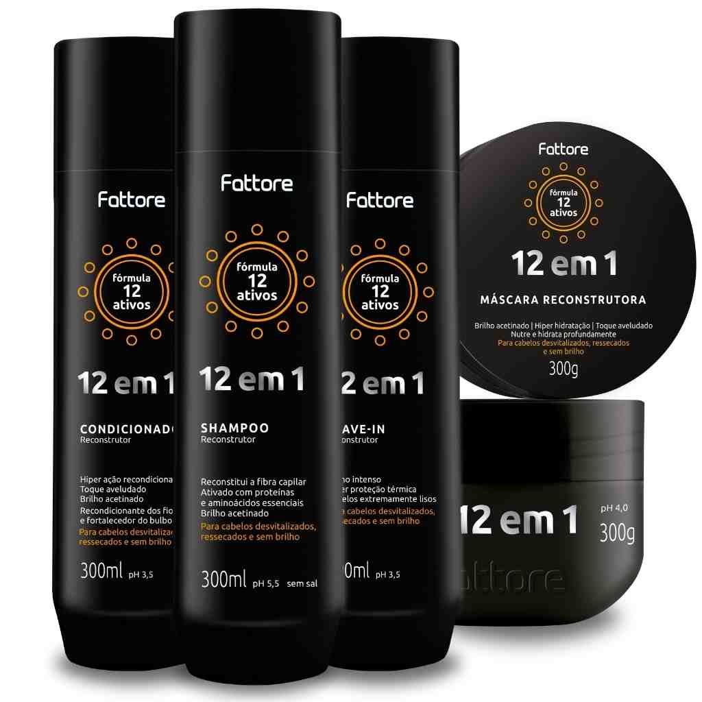 Kit 12 em 1 Fattore 4 Itens Shampoo, Máscara, Condicionador e Leave-in ...