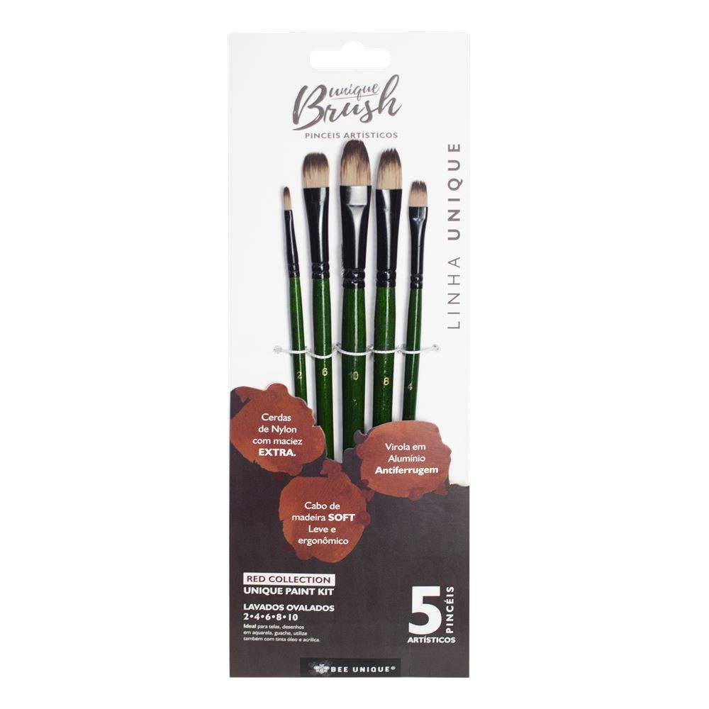 Kit de Pincéis Lavados Ovalados Cerda de Nylon com 5 Tamanhos - Red ...