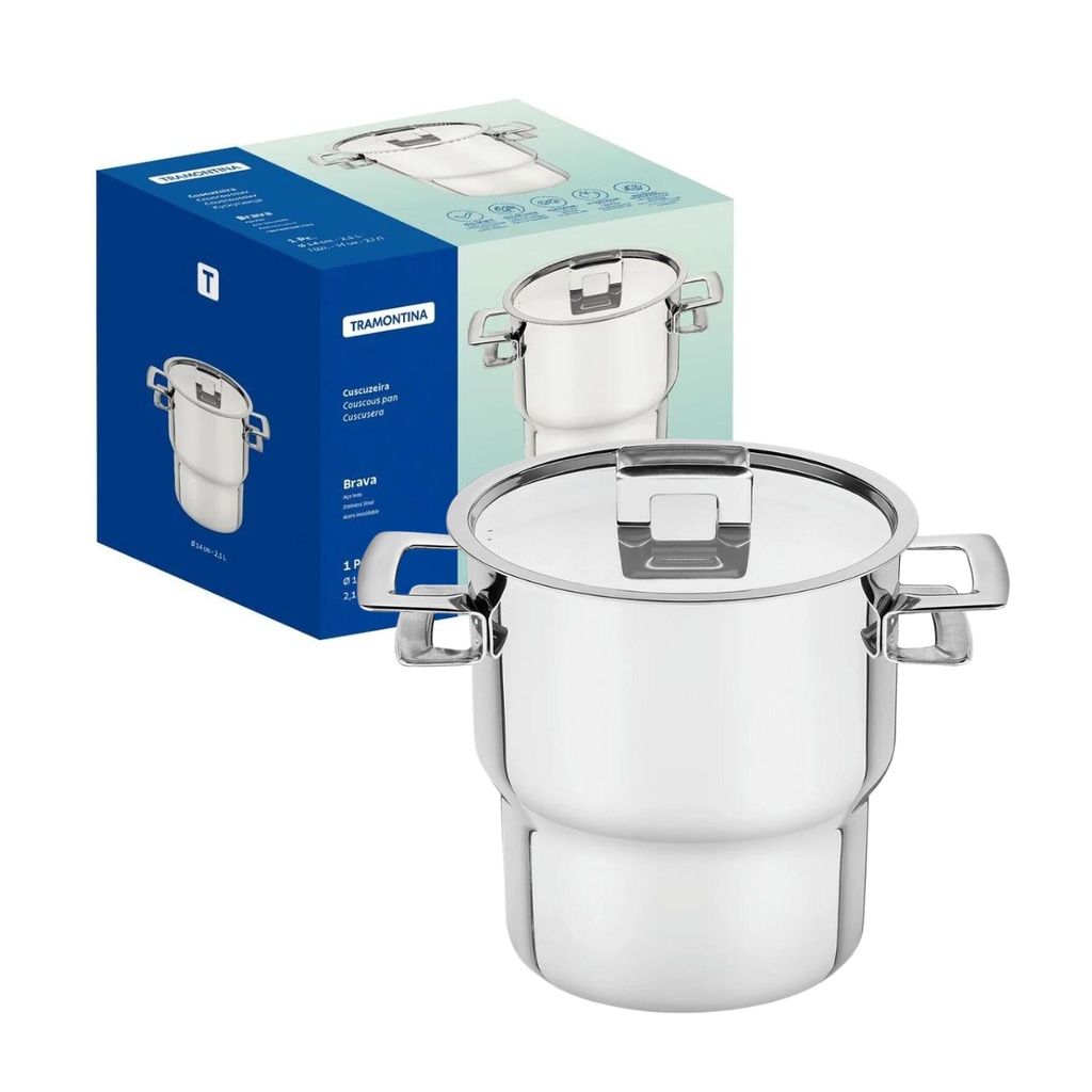Cuscuzeira Tramontina Brava Inox Com Alças 14 Cm 2,1 L | Shopee Brasil