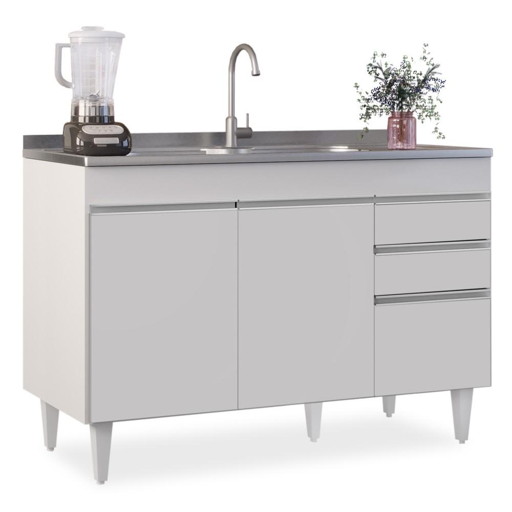 Balcão Gabinete Para Pia 120cm sem Tampo 3 Portas 2 Gavetas Michigan Branco - Lumil | Shopee Brasil