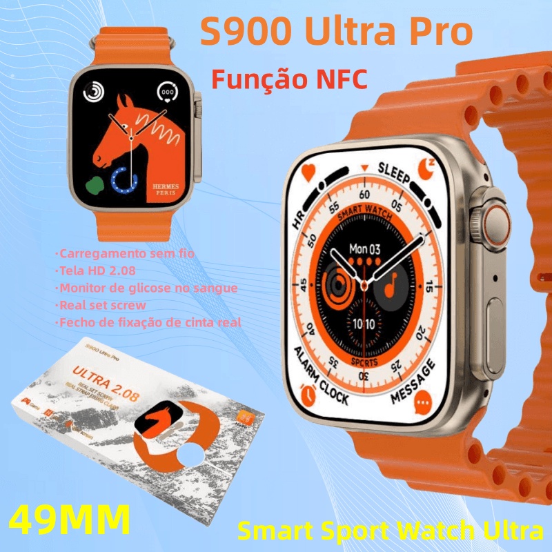S900 ULTRA PRO Relógio inteligente NFC Monitoramento de saúde 2.19 Tela ...