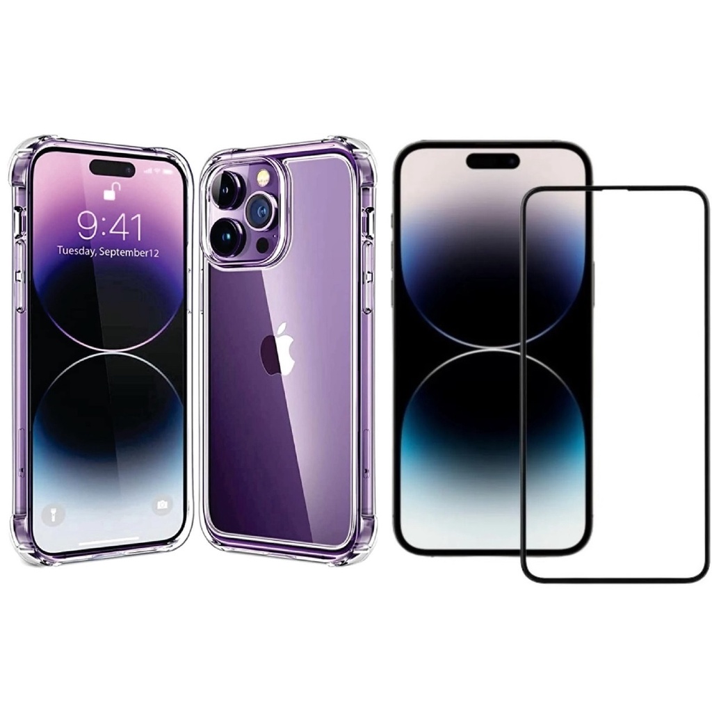 Kit 2 em 1 Película Vidro Temperado 3D + Capa Capinha Transparente Anti Shock Para IPhone Apple ...