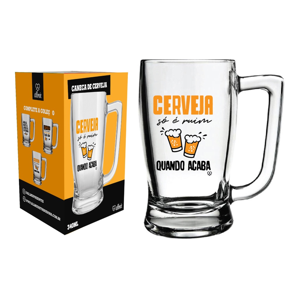 Caneca Cerveja Chopp Vidro Happy Beer 340 Ml - So E Ruim Quando Acaba + Caixa Presente | Shopee ...