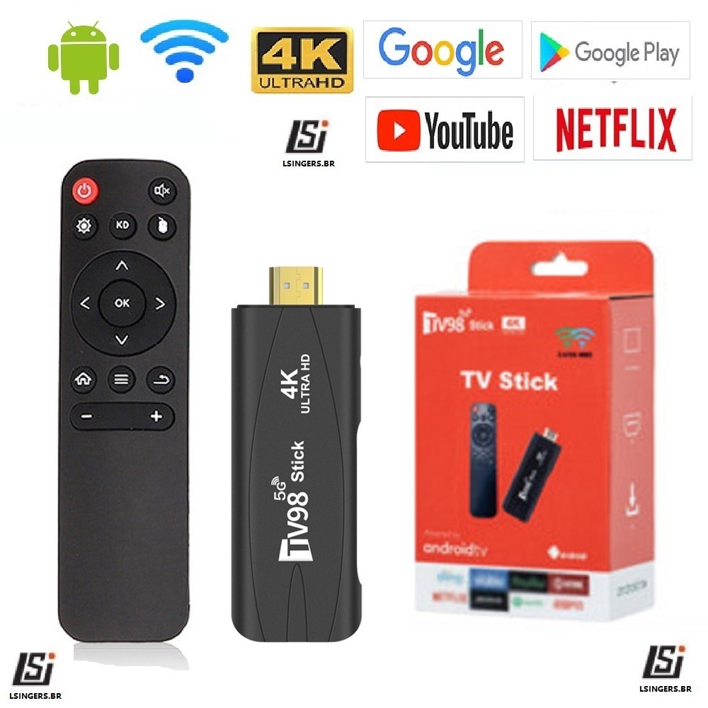 TV98 4K Android TV Stick Controle Remoto Inteligente com Double Stick 2 ...