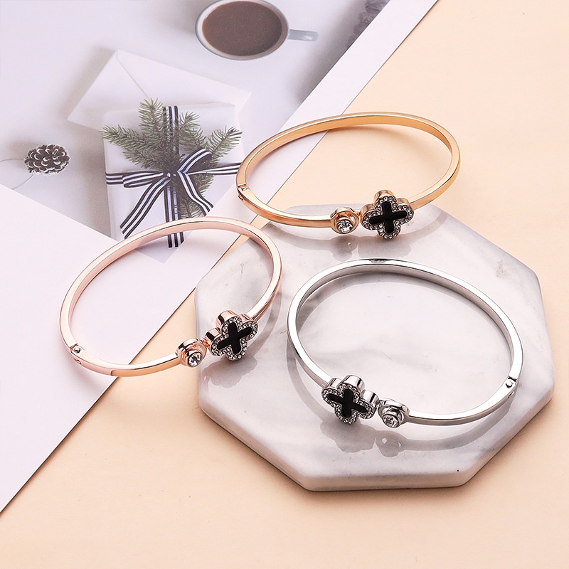 Moda Lucky Four Leaf Clover Pulseira Simples Rosa Ouro Versátil Aberta | Shopee Brasil