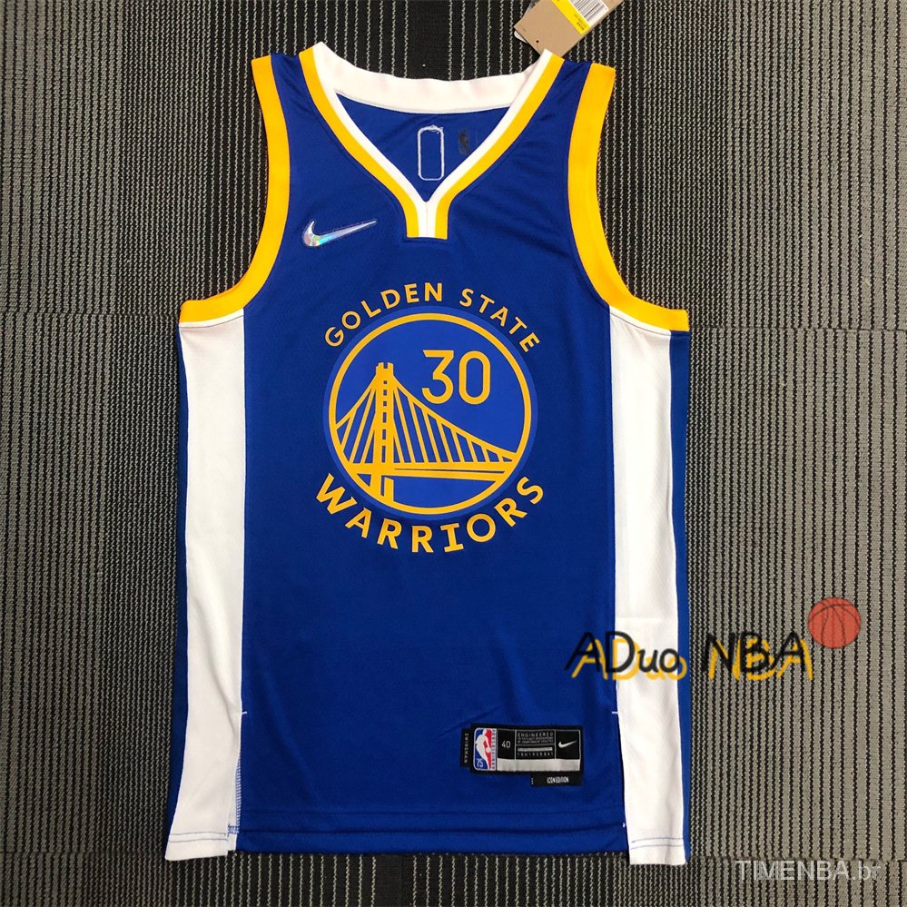 75th Anniversary Hot pressed Camisa Golden State Warriors #30 Stephen Curry blue De Basquete NBA ...