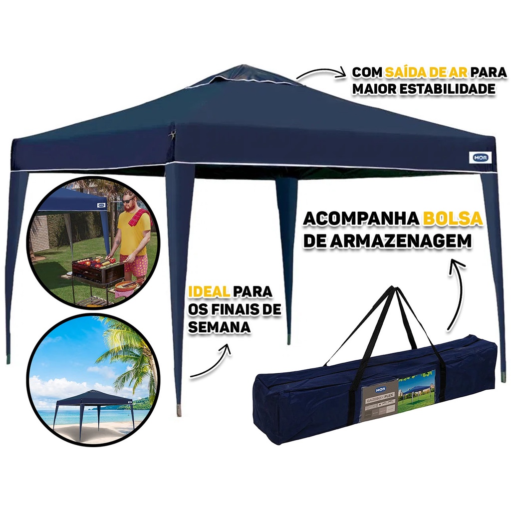 Tenda De Praia Gazebo Camping Sanfonada Mor X-Flex Gazebo 3x3 Metros ...