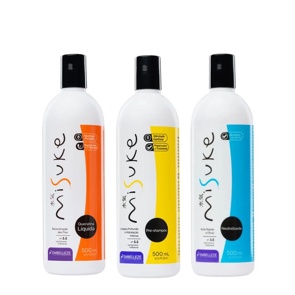 Kit 3 Misuke Queratina+ Pre-Shampoo+ Neutralizante 500ml | Shopee Brasil
