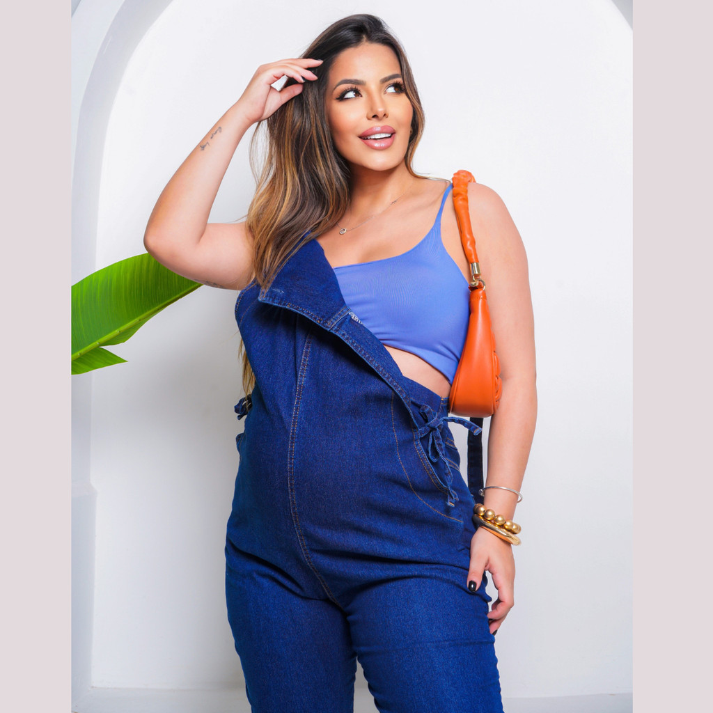 Macacão Gestante Jeans Com Apoio Para Barriga Shopee Brasil