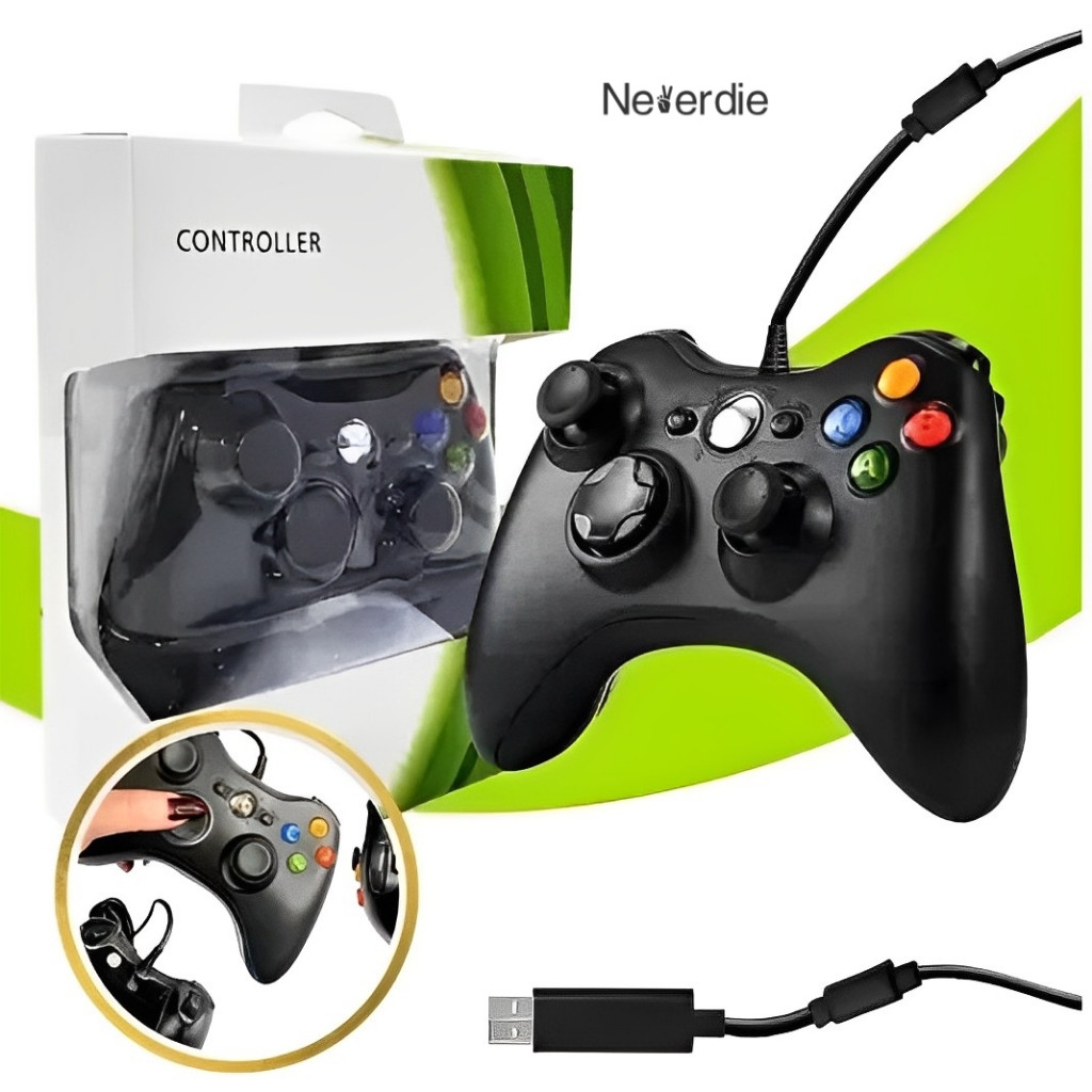 Controle De Xbox 360 Com Fio Para Video Game e PC/ Fat E Pc Joystick ...