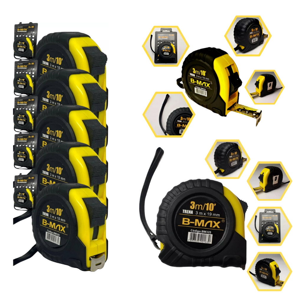 Kit 120 Trena 3m Profissional Ferramenta Aço Emborrachada | Shopee Brasil