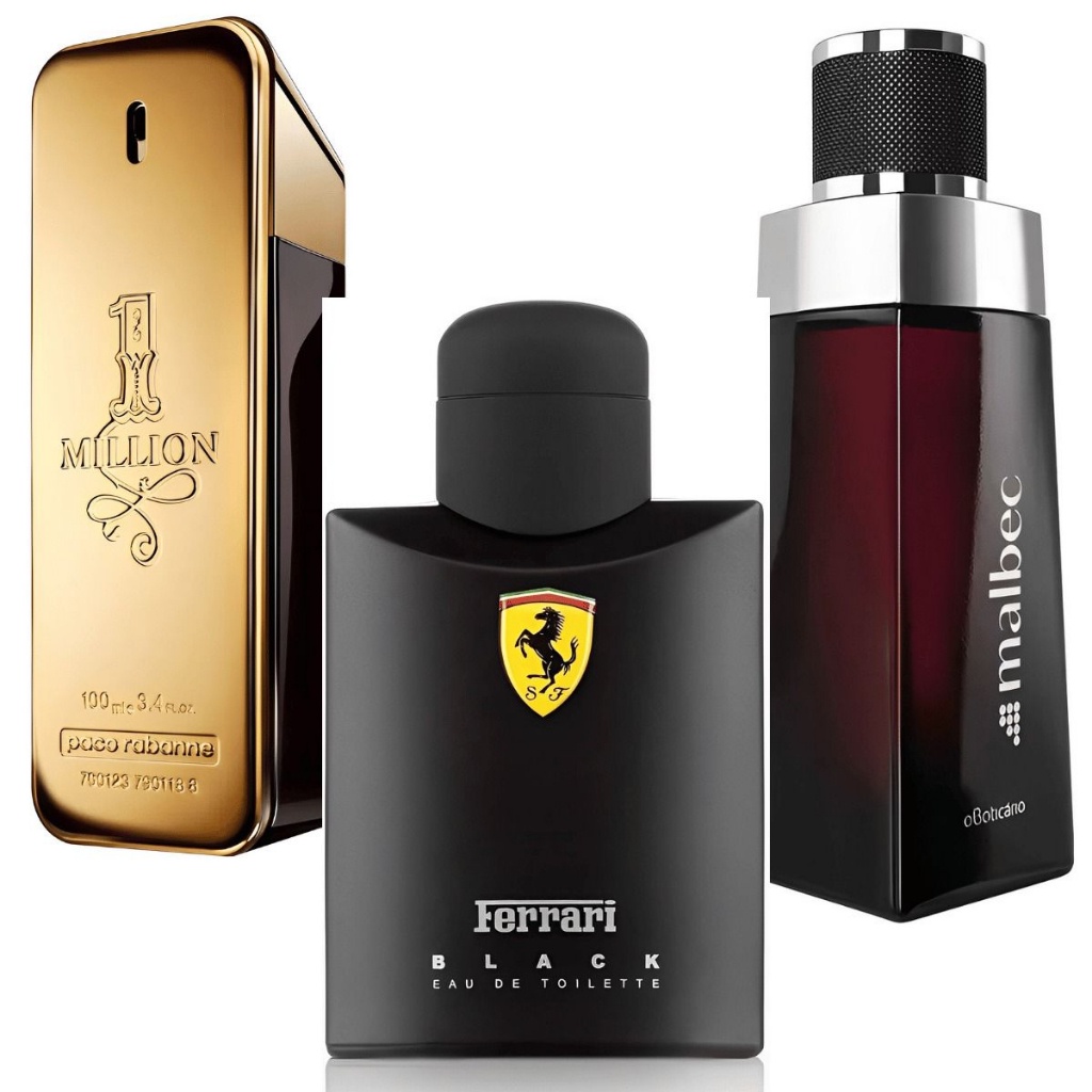 KIT 3 PERFUMES exclusivo - MALBEC, FERRARI BLACK E 1 MILLION | Shopee ...